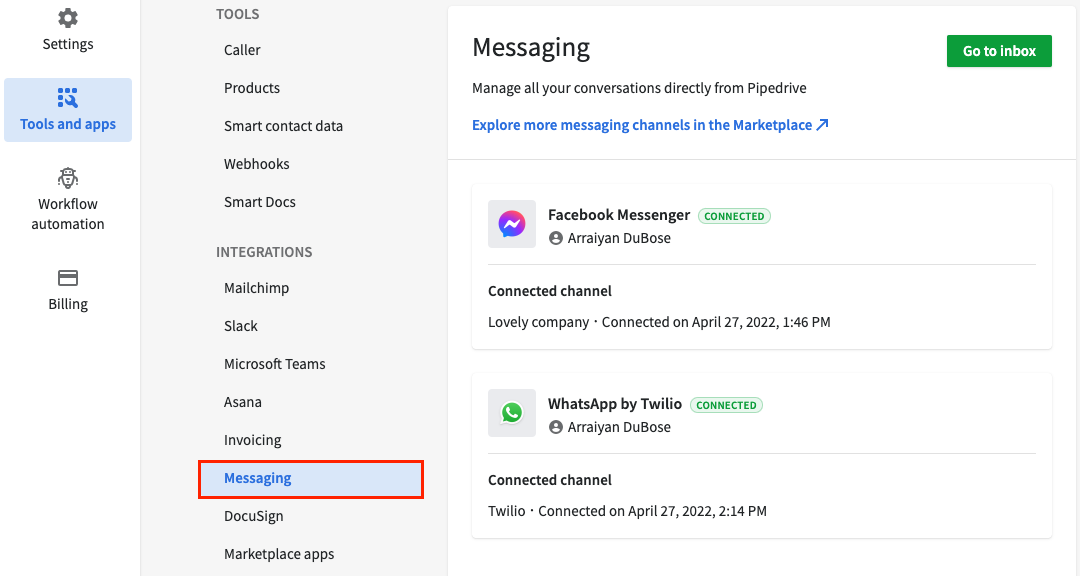 Messaging inbox (BETA) - Knowledge Base | Pipedrive